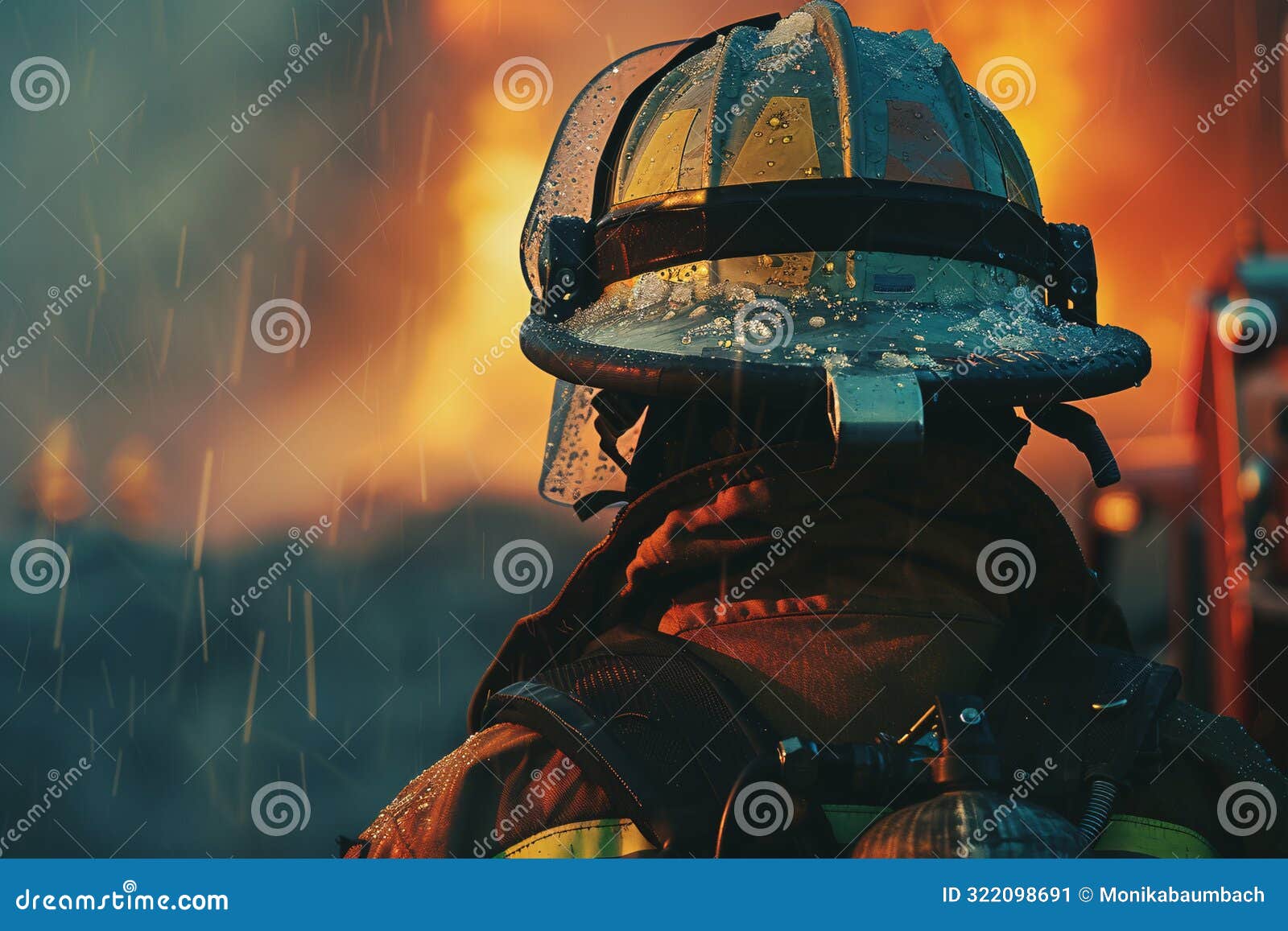 Close Up of Back View of Firefighter with Helmet Stock Illustration ...
