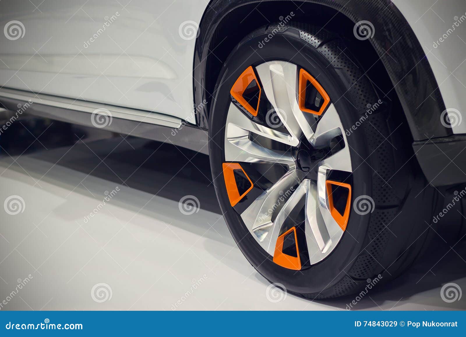 Close Up Back Wheel of a Car on the White Floor Stock Image - Image of ...
