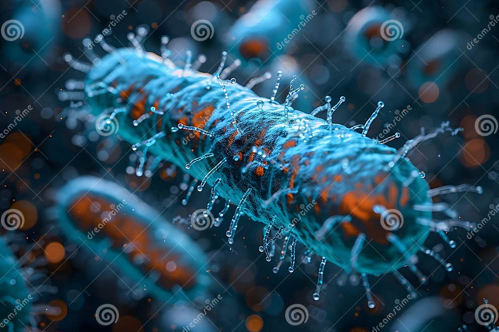 Close-Up of Bacteria Cell Structure with Detailed Microbial Features ...