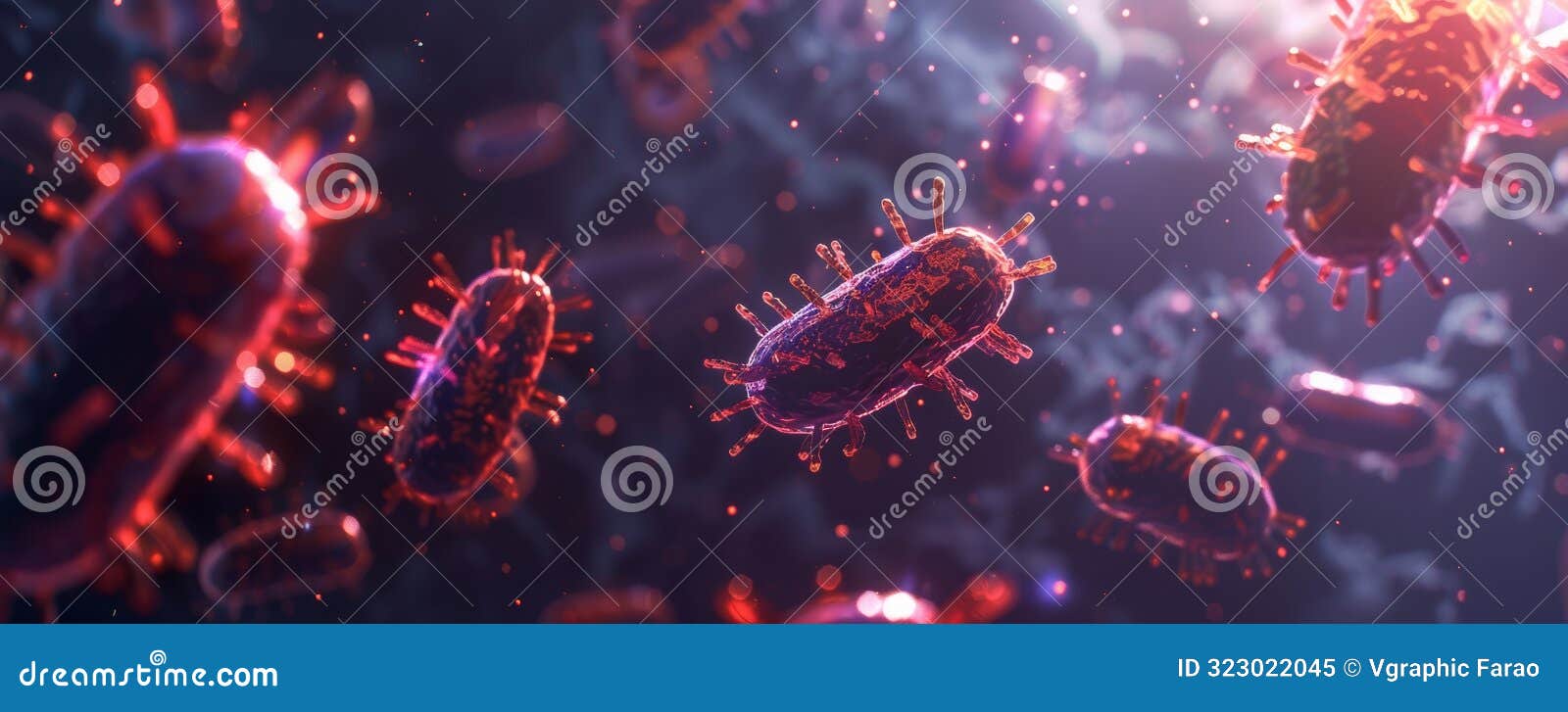 Close-up of Bacteria or Viruses Under a Microscope, Illuminated in Red ...