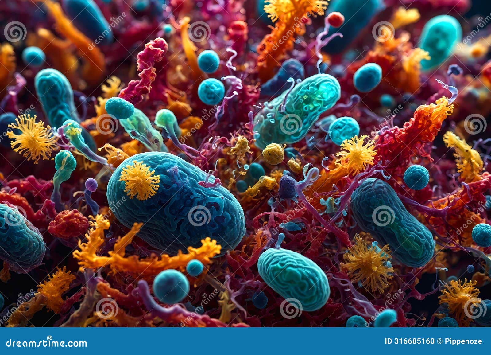 A Close Up of a Bacterial Colony Different Sizes and Colors Stock ...