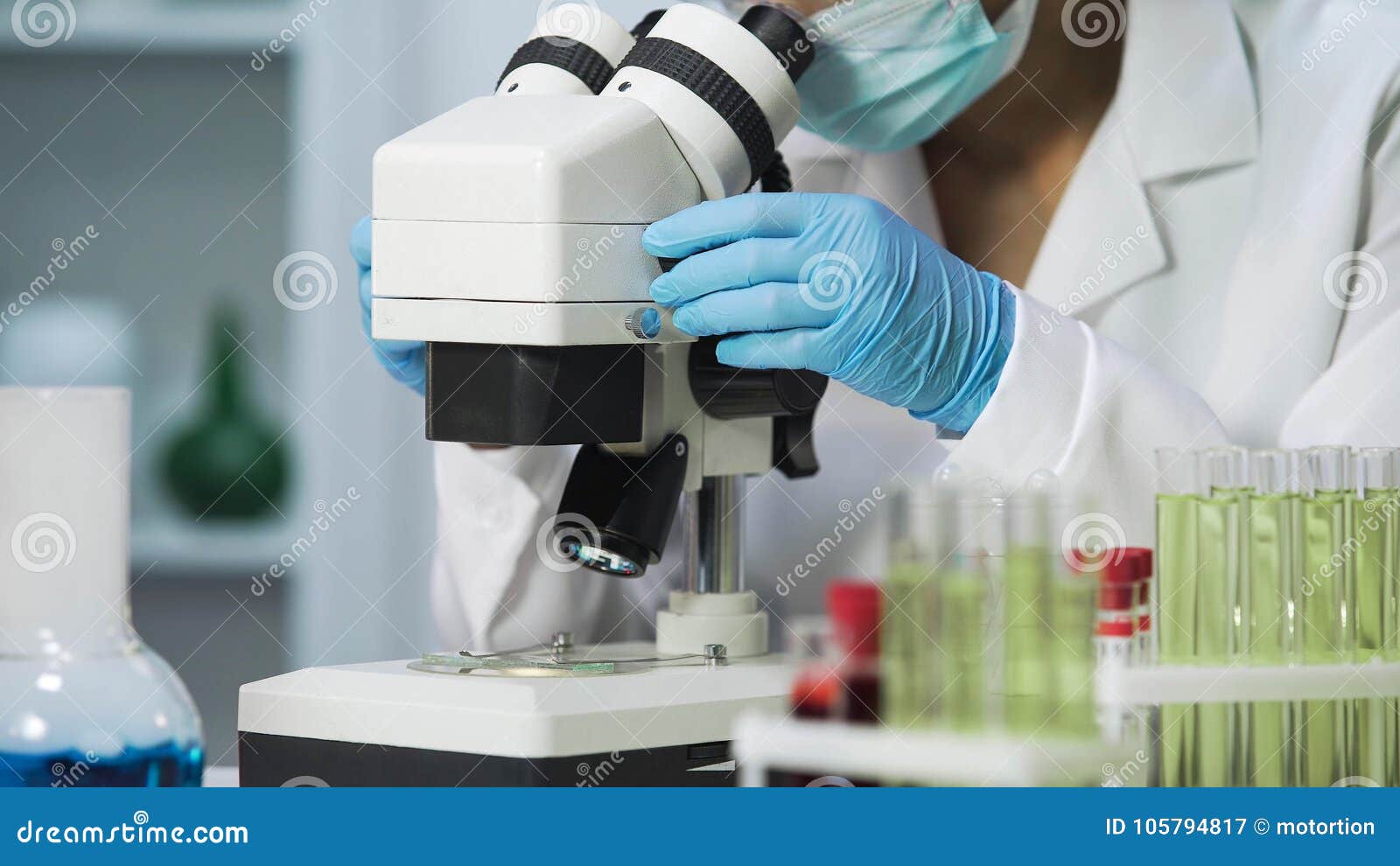 Close-up of Bacteriologist Viewing Samples of Bacteria on Microscope ...