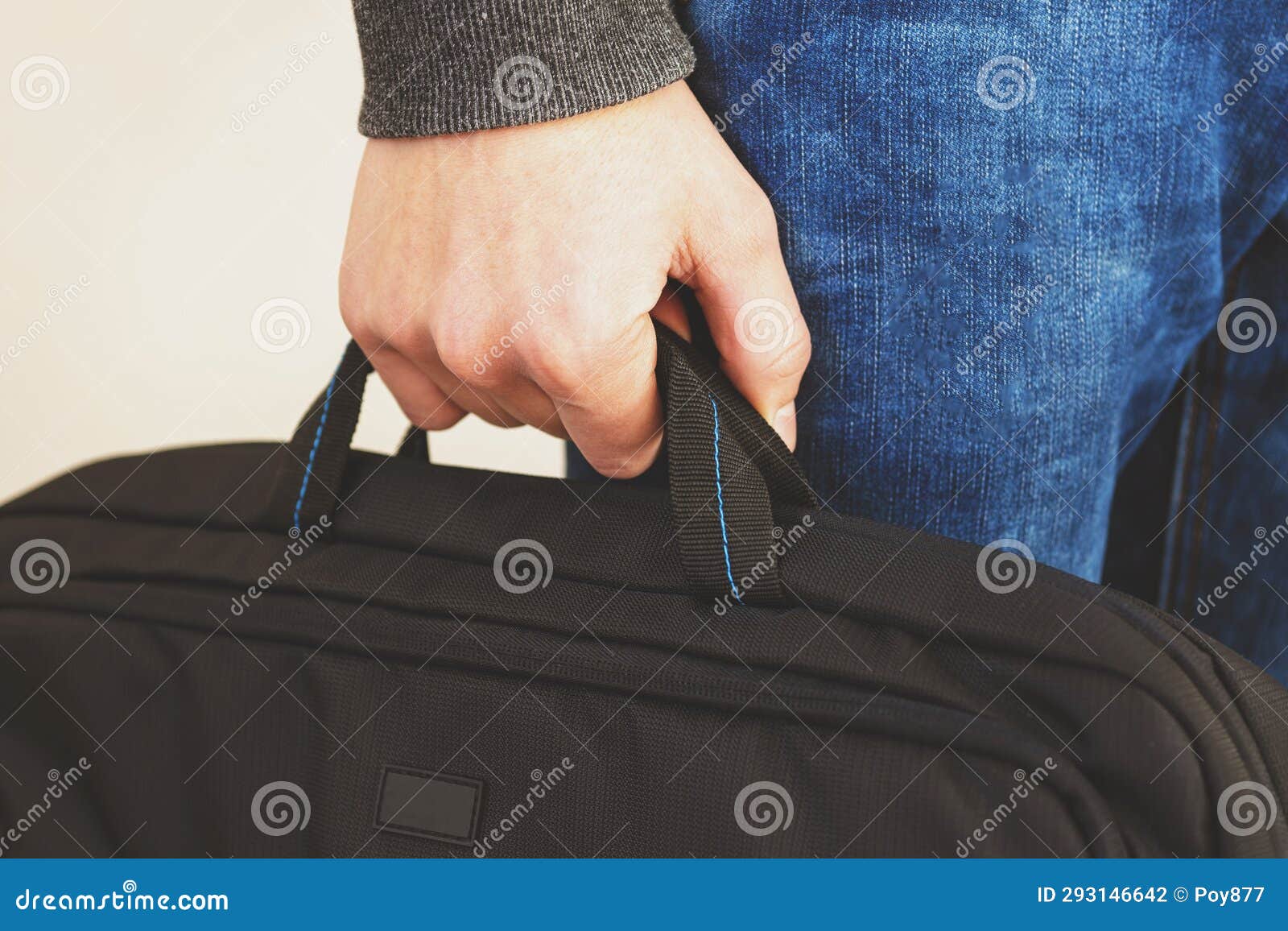 Close-up. Bag in Hand, Guy Holds a Laptop Bag in His Hands Stock Photo ...