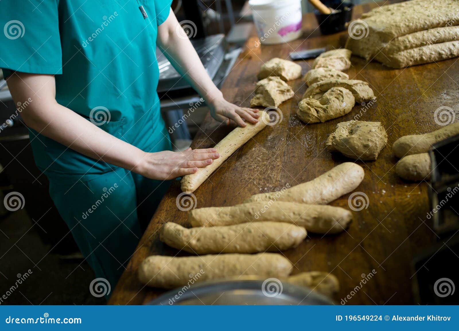 Close-up. Baker Makes Baked Goods, Shapes Dough on the Desktop Stock ...