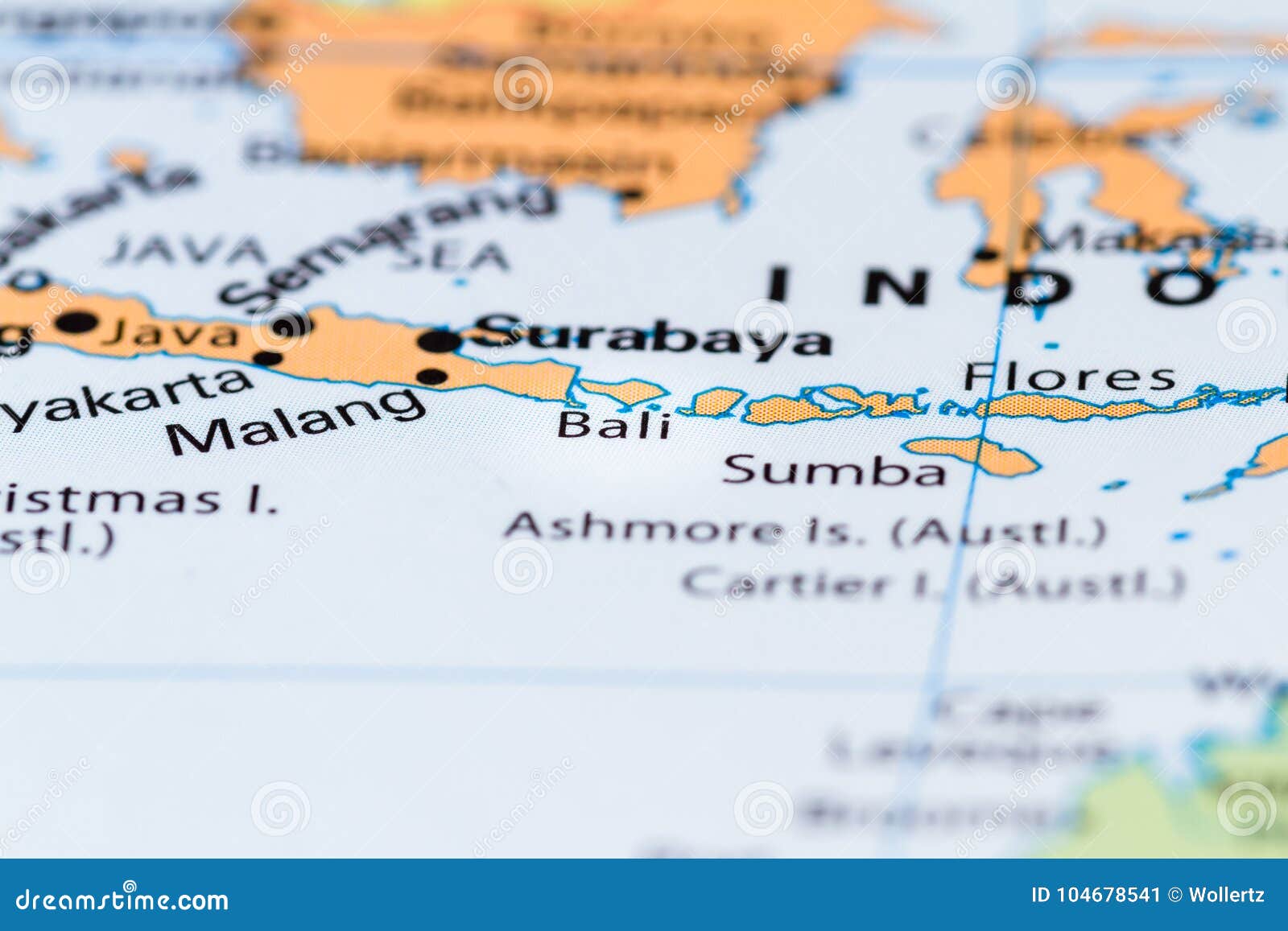 Bali on a map stock image. Image of focus, close, beauty - 104678541