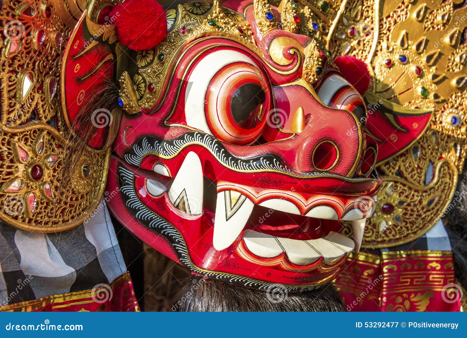 Balinese Barong Mask Decoration With Long Blonde Hair Hanging On White ...