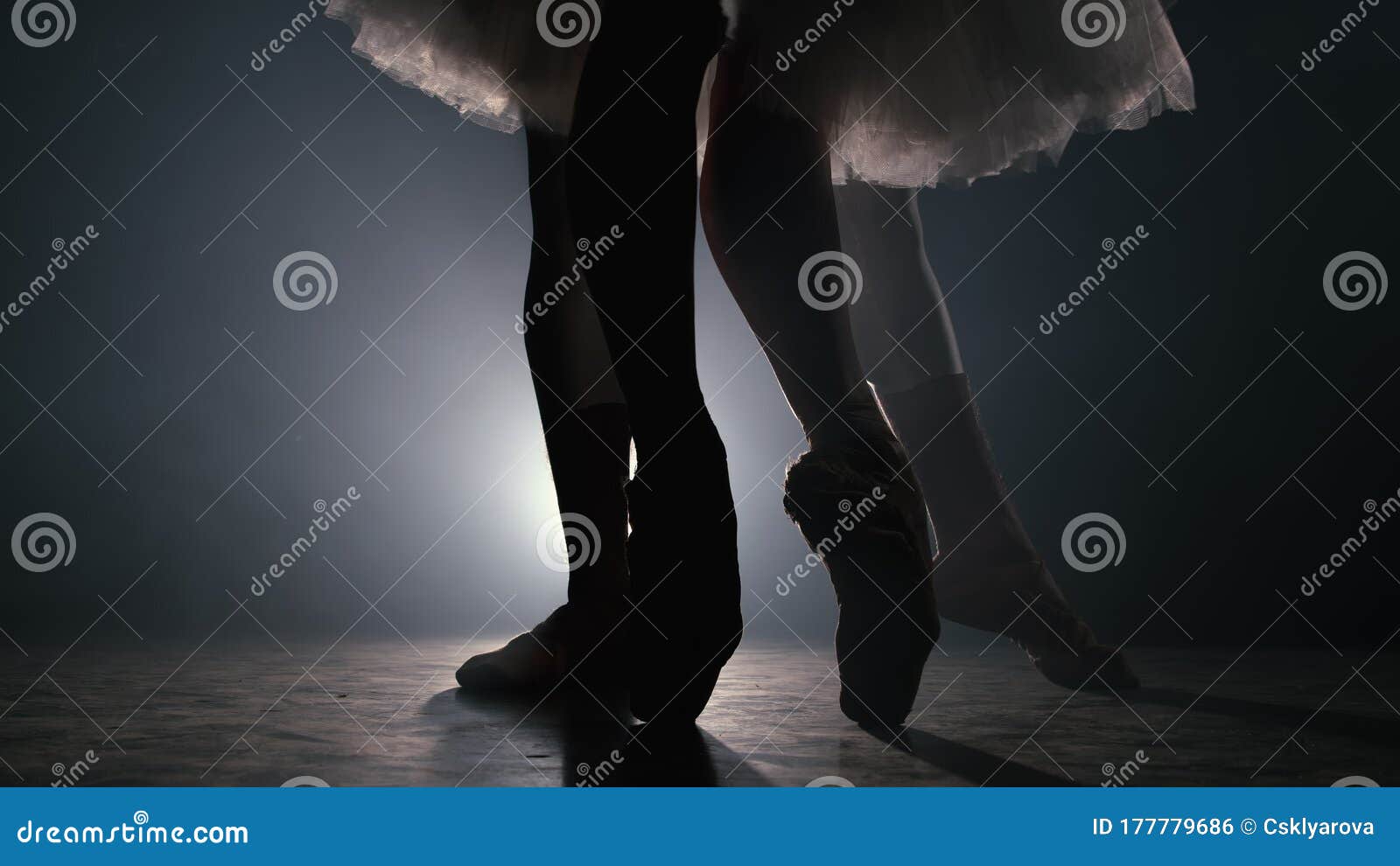 Close Up Of Ballet Couple Of Dancers As They Practices Exercises On