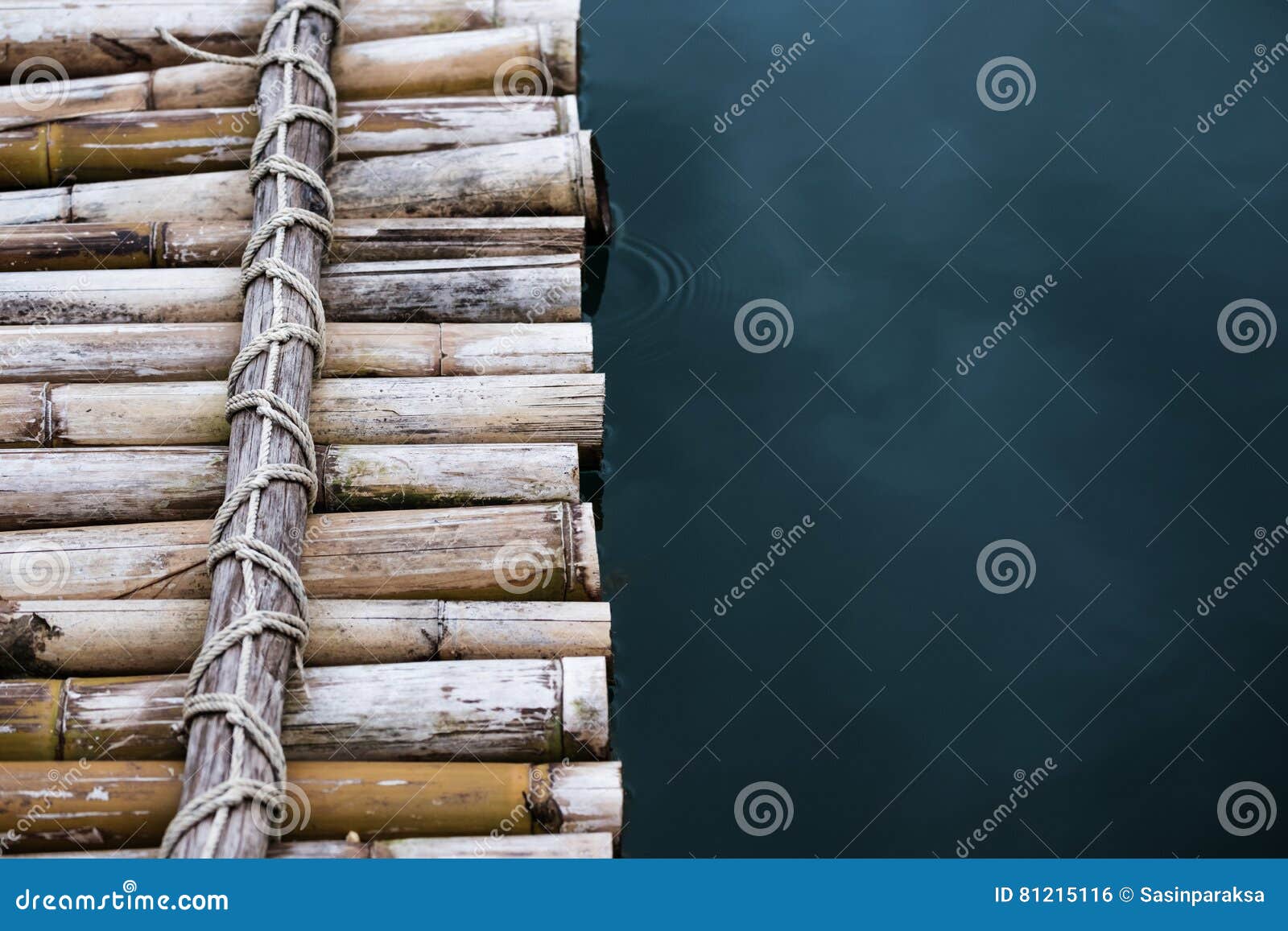 Bamboo Raft Floating In Clear Water In The Morning At Pang Oung Stock ...