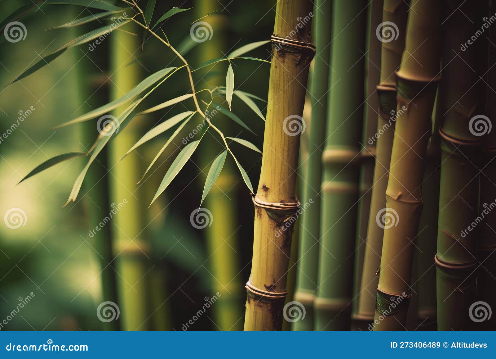 Close-up of Bamboo Tree Trunk, with Branches and Leaves in the ...