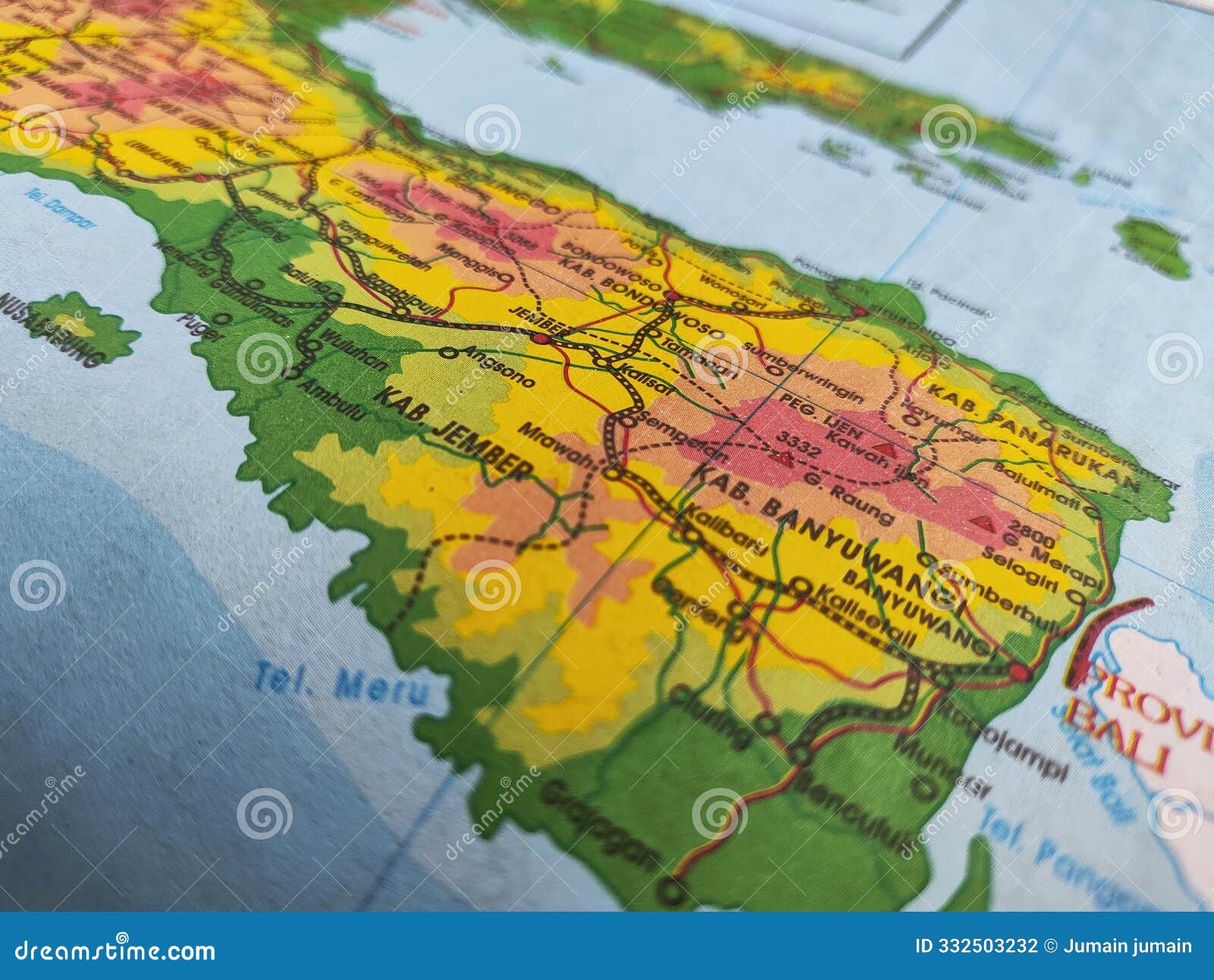Banyuwangi Regency Map and Major Cities Around it on Physical Map Stock ...