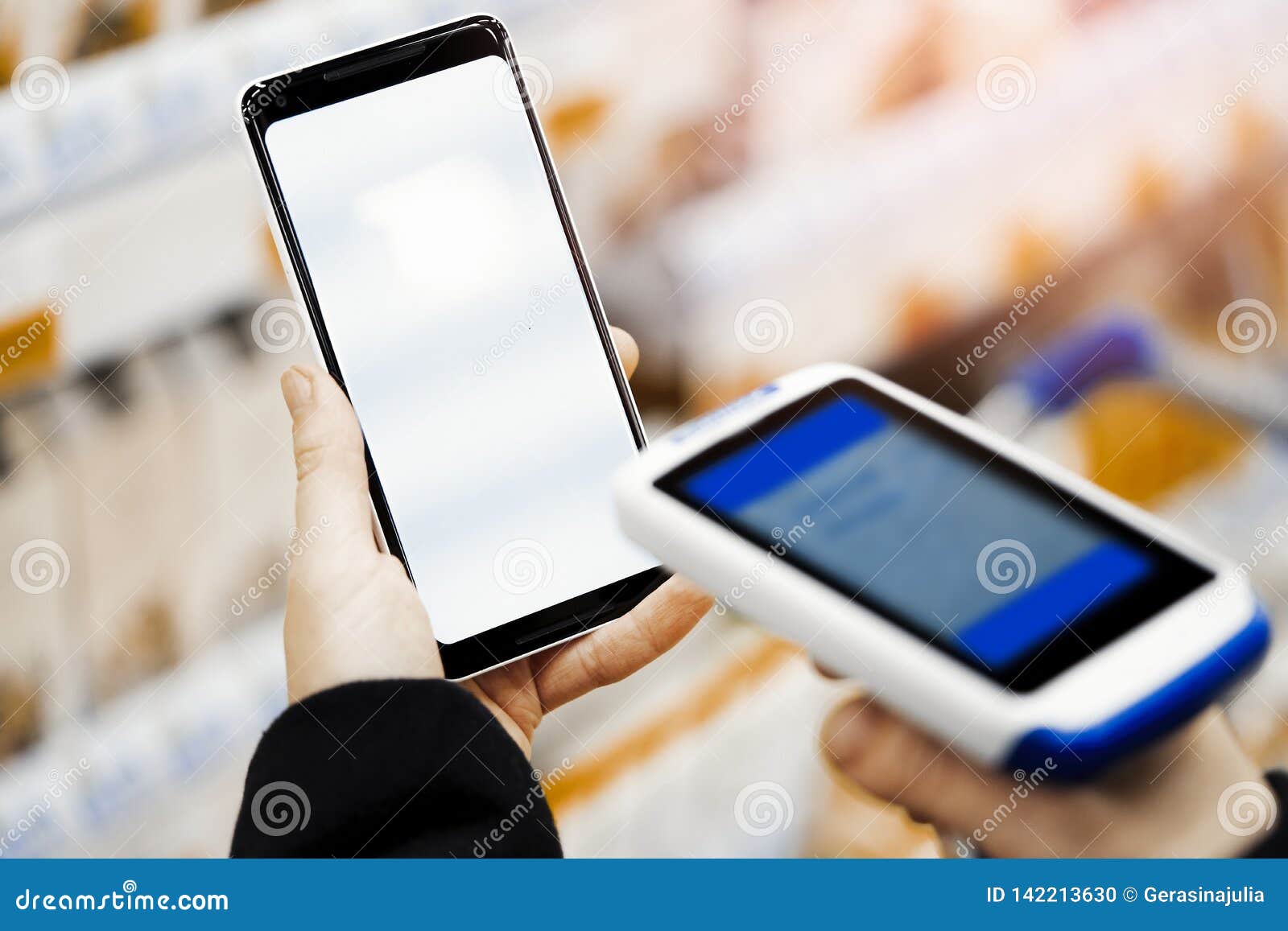 Close Up of Bar Code Scanner Scanning Mobile Phone Blank Screen. Stock ...