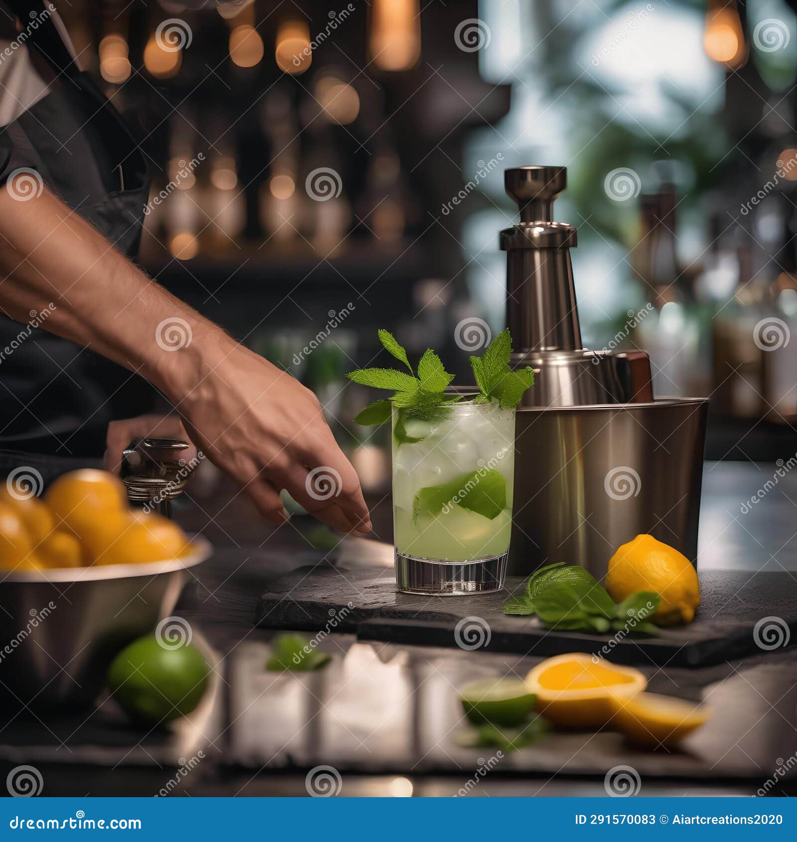 A Close-up of a Bartenders Hands Muddling Ingredients for a Mojito2 ...