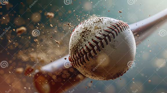 Close-up of a Baseball Bat Hitting a Ball. Selective Focus Stock ...