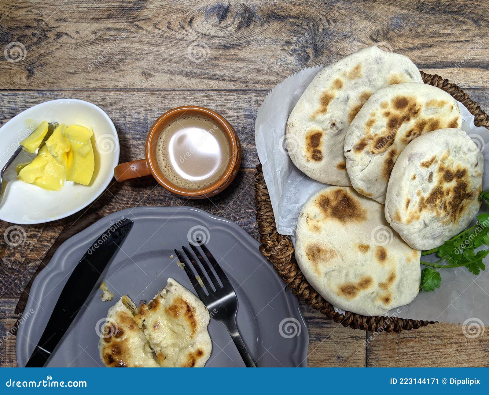 A Close Up of a Basket of Baati Roti for Breakfast Stock Image - Image ...