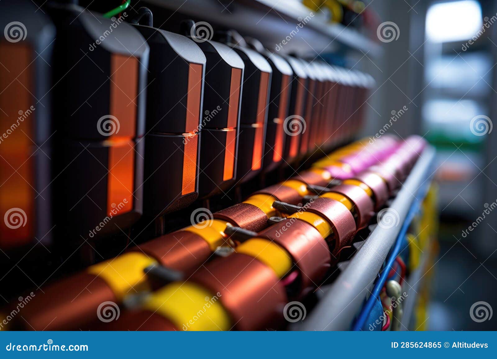 Close-up of Battery Cells in Energy Storage System Stock Image - Image ...