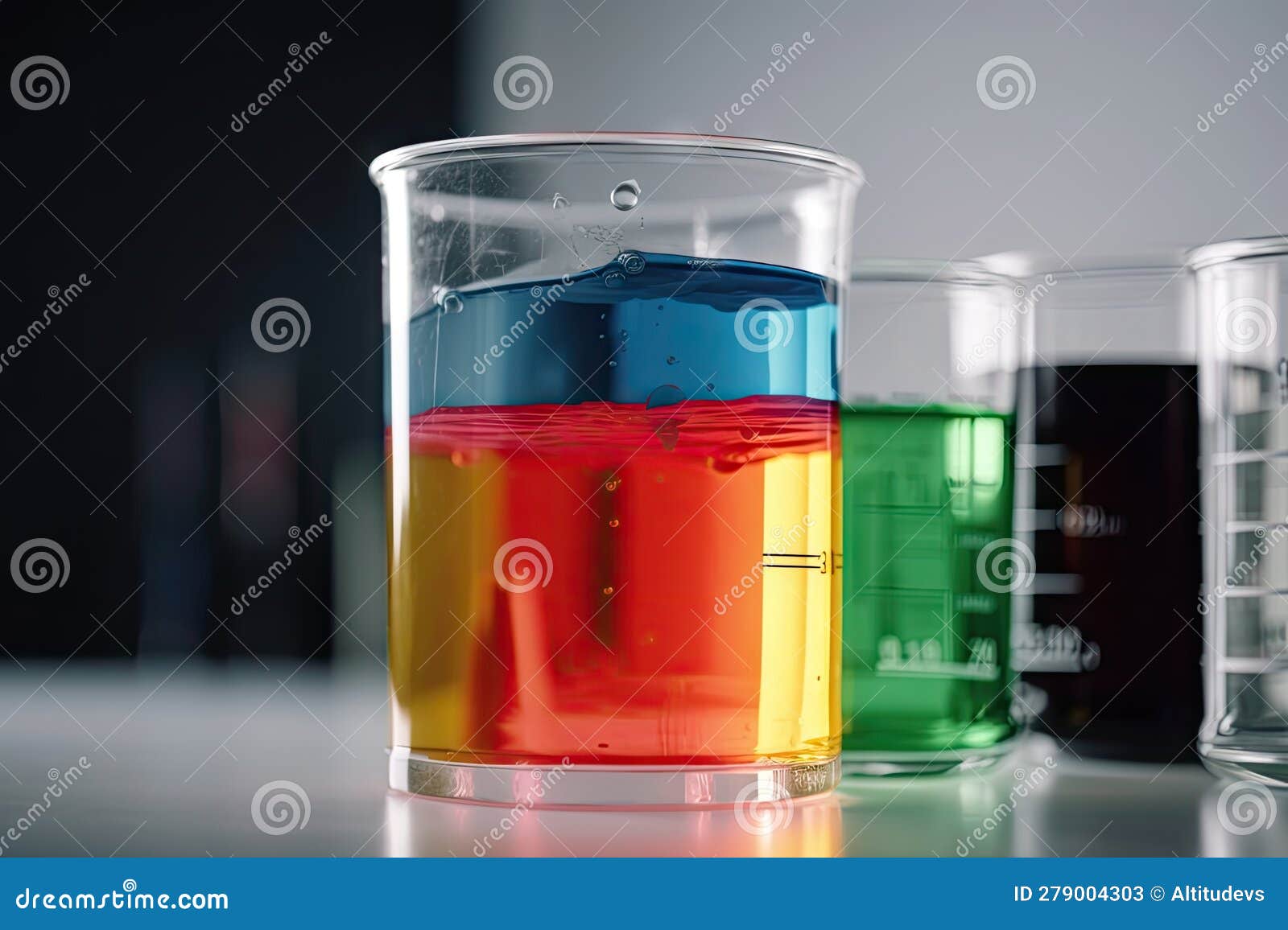 Close-up of Beaker with Colorful Solutions Inside Stock Illustration ...