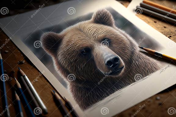 Close-Up of Bear Drawing. AI Stock Illustration - Illustration of ...