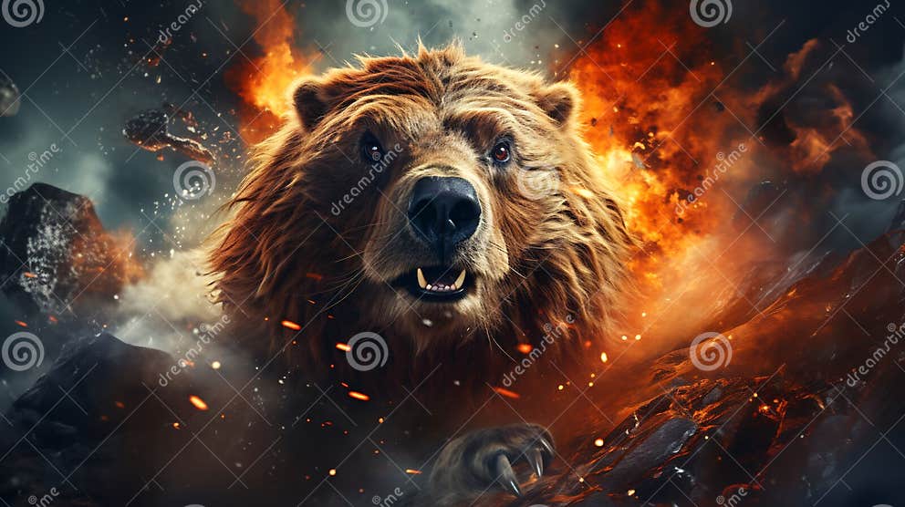 Close Up of Bear with Fire in the Background. Generative AI Stock ...
