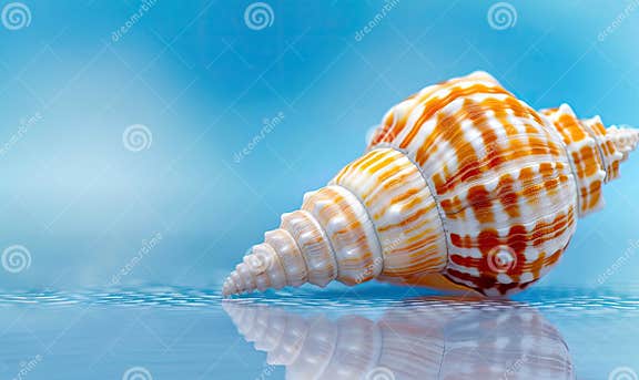 Close-up of a Beautiful Conch Shell on a Blue Background, Showcasing ...