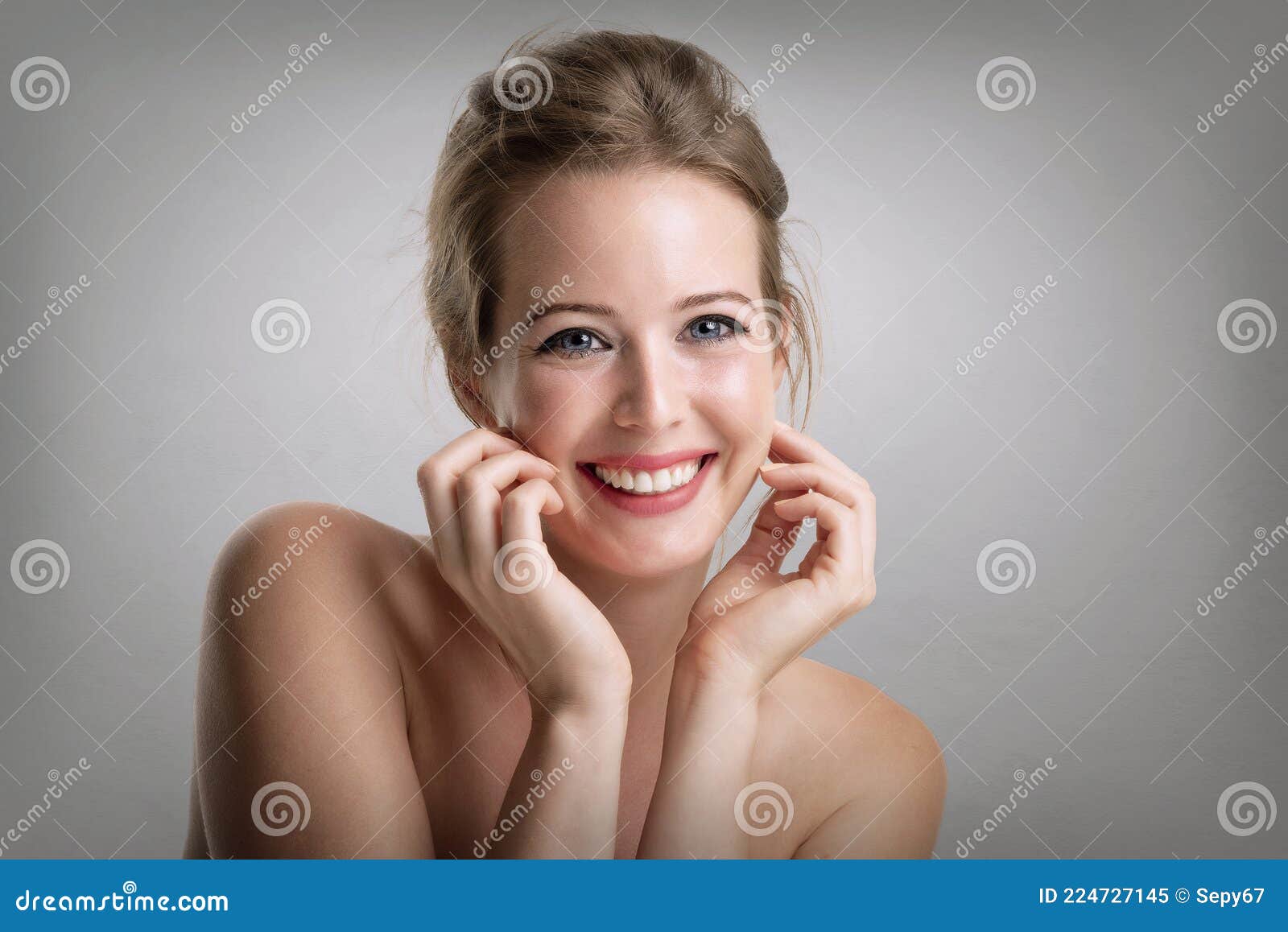 Close Up Beauty Portrait Of Gorgeous Woman Wearing Perfect Makeup While