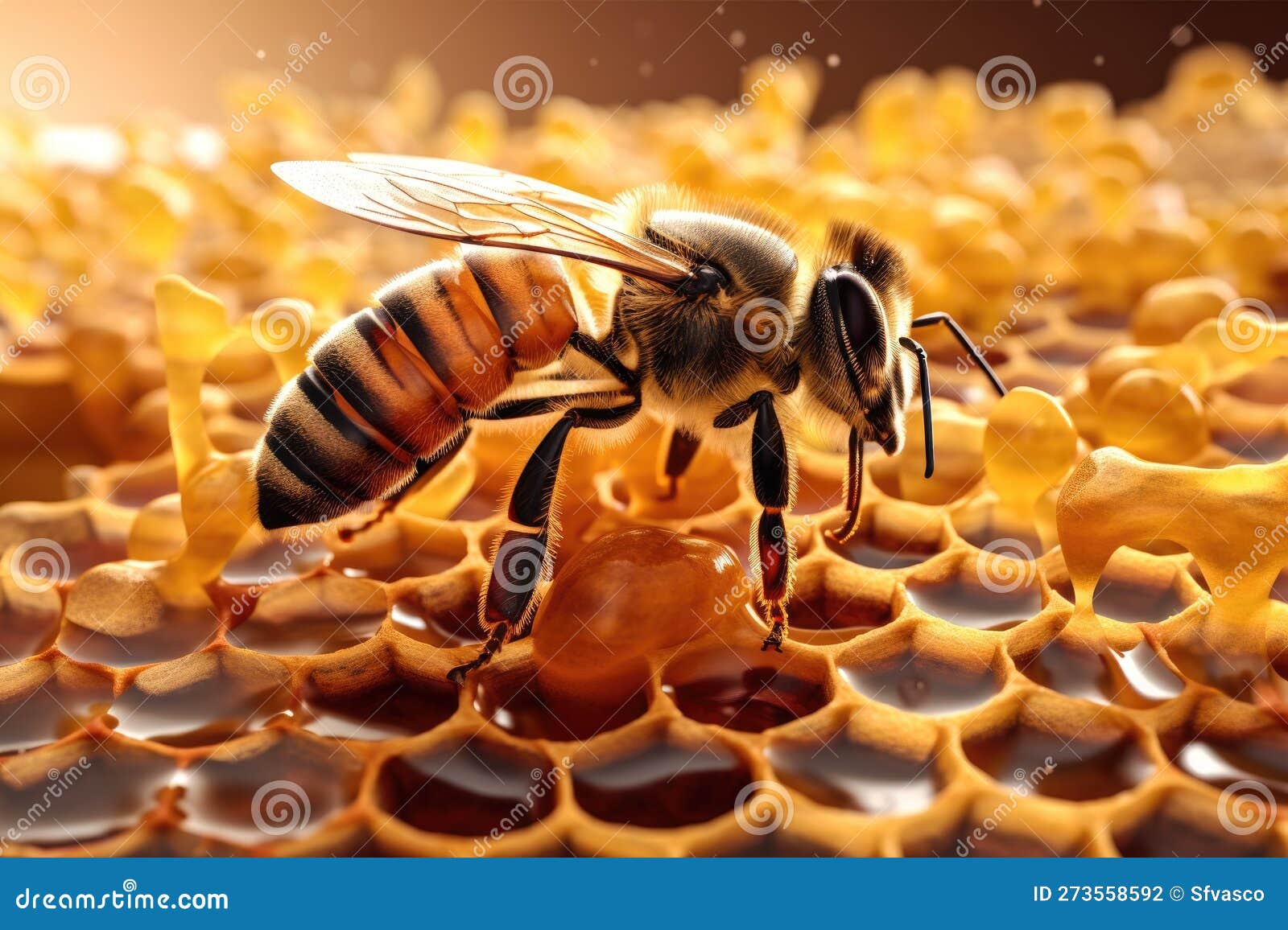 Close-up of a Bee Depositing Nectar in the Combs of the Hive Generative AI Illustration Stock ...