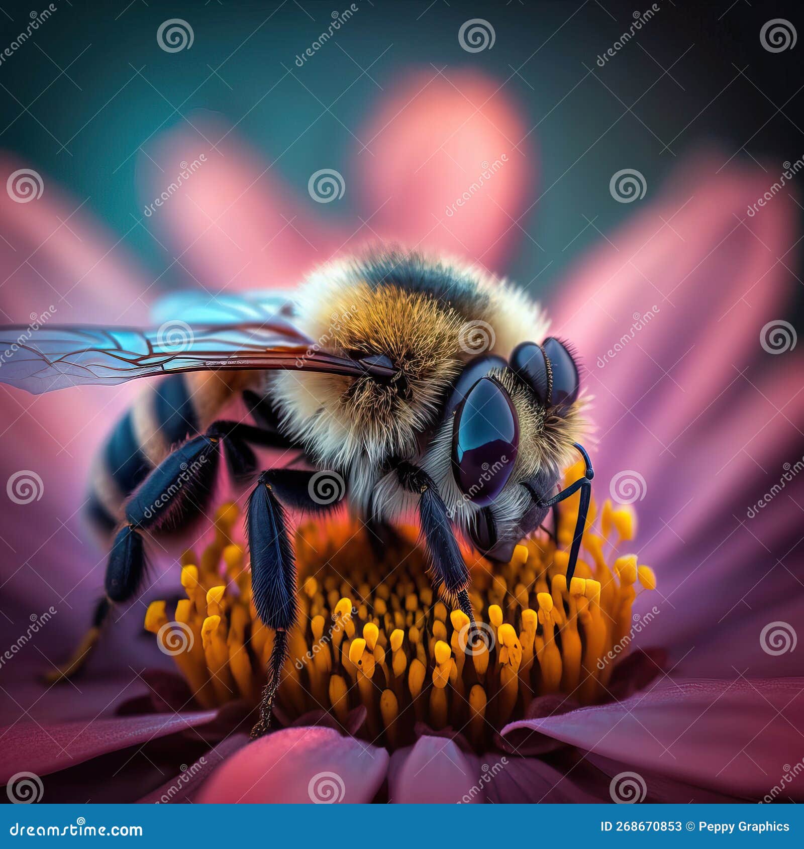 Close Up of a Bee on a Flower Stock Illustration - Illustration of ...