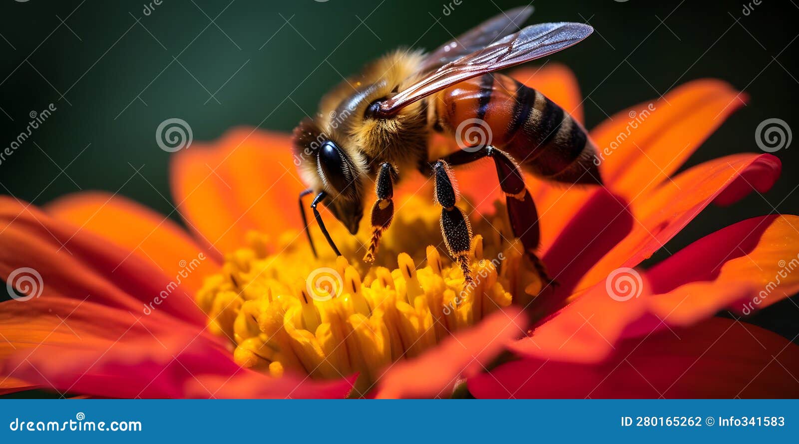 Close-up of a Bee Pollinating a Brightly Colored Flower Three ...