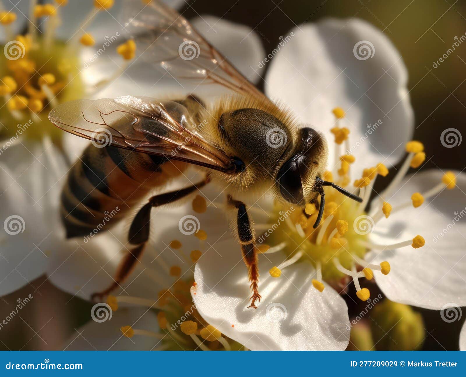 A Close-up of a Bee Pollinating a Flower Created with Generative AI ...