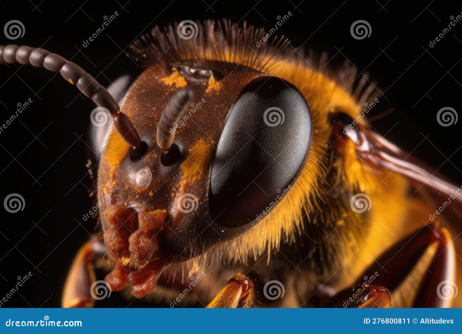 Close-up of Bee S Head, with Pollen on Its Face and Antennae Stock ...