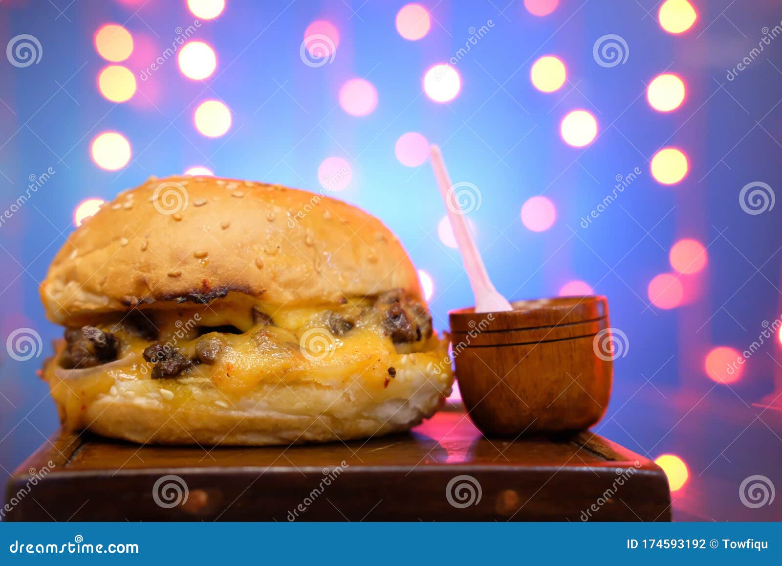 Close Up of Beef Burger on Restaurant Table Stock Photo - Image of beef ...