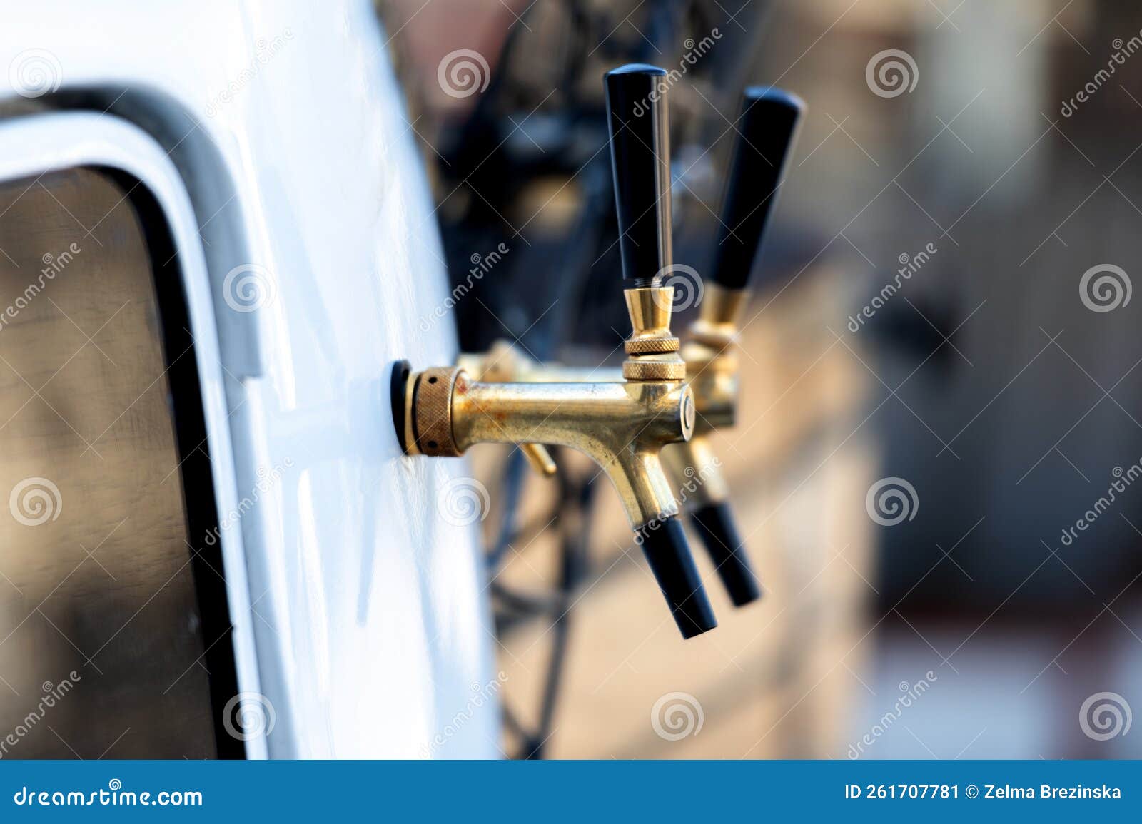 Close-up of beer bus tap stock image. Image of travel - 261707781