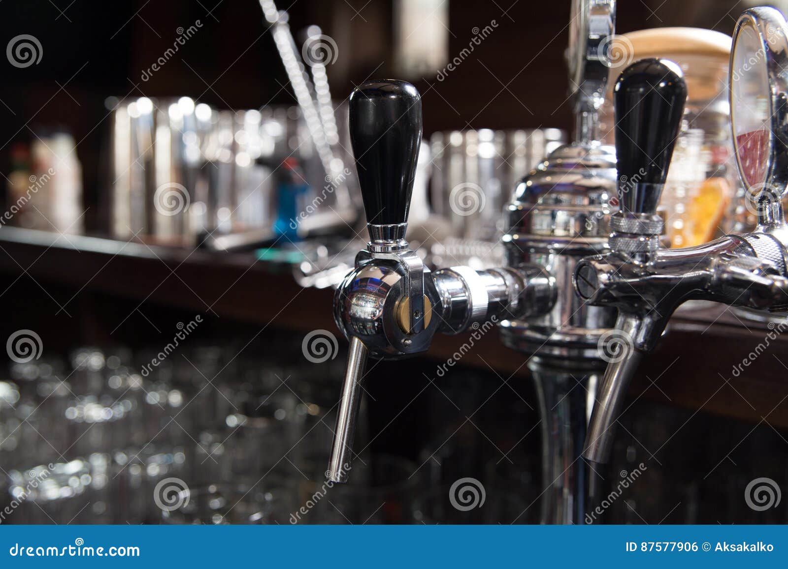 Close-up of the beer pipes stock photo. Image of bartender - 87577906