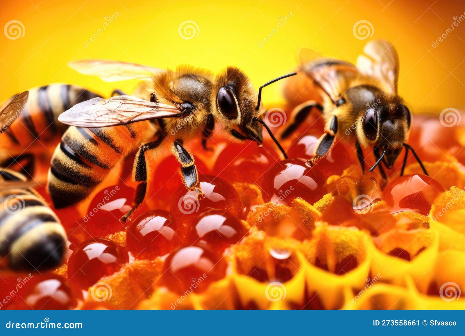 Close-up of Bees Depositing Nectar in the Combs of the Hive Generative ...