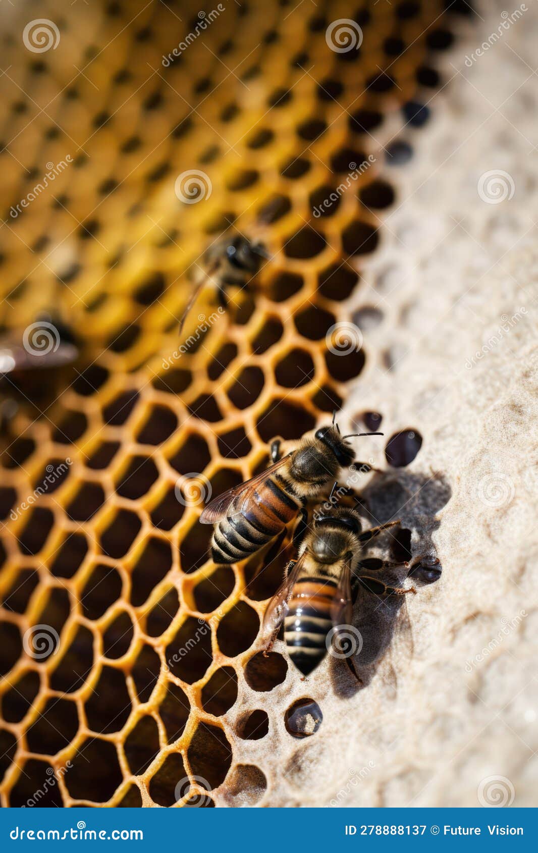 Close Up of Bees on Honeycomb Created Using Generative Ai Technology ...