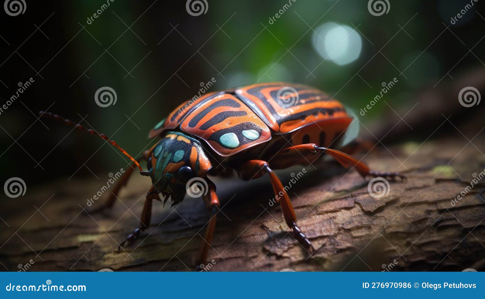 A Close Up of a Beetle on a Tree Branch with Blurry Background Stock ...