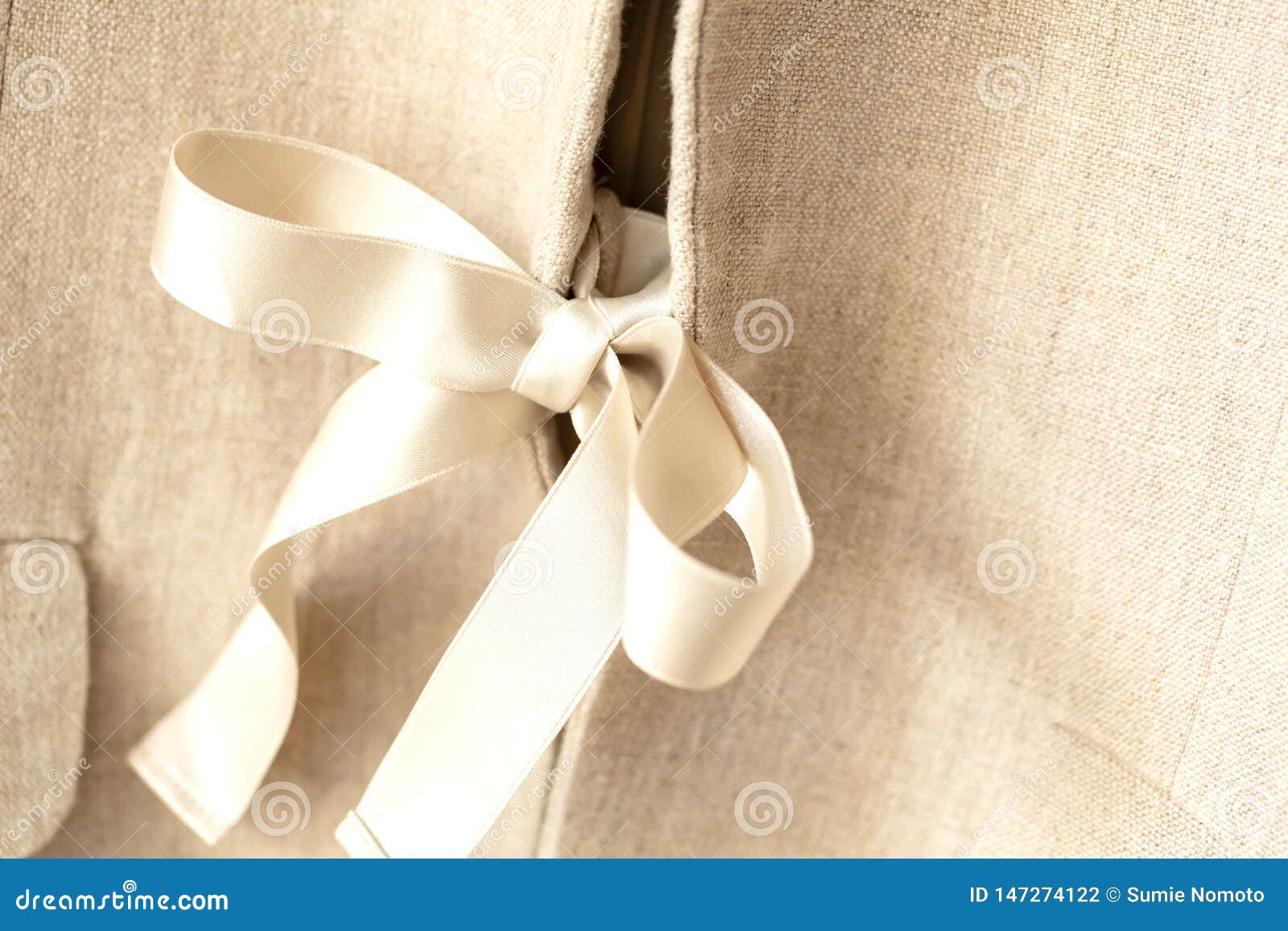 Close-up of the Beige Satin Ribbon of a Beige Jacket Stock Photo ...
