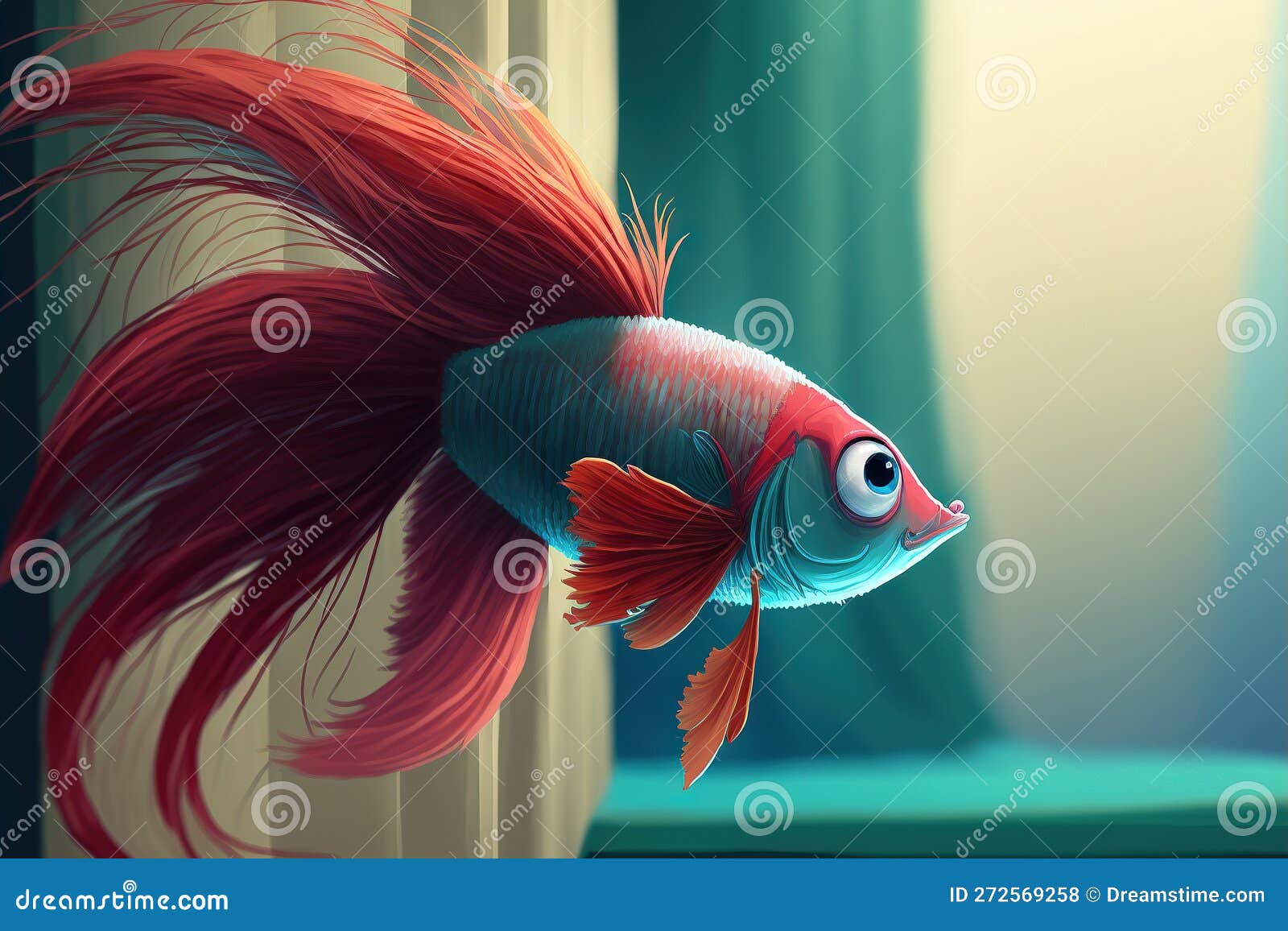 A Close Up of a Betta Fish Gazing Upward in a Corner Stock Illustration ...