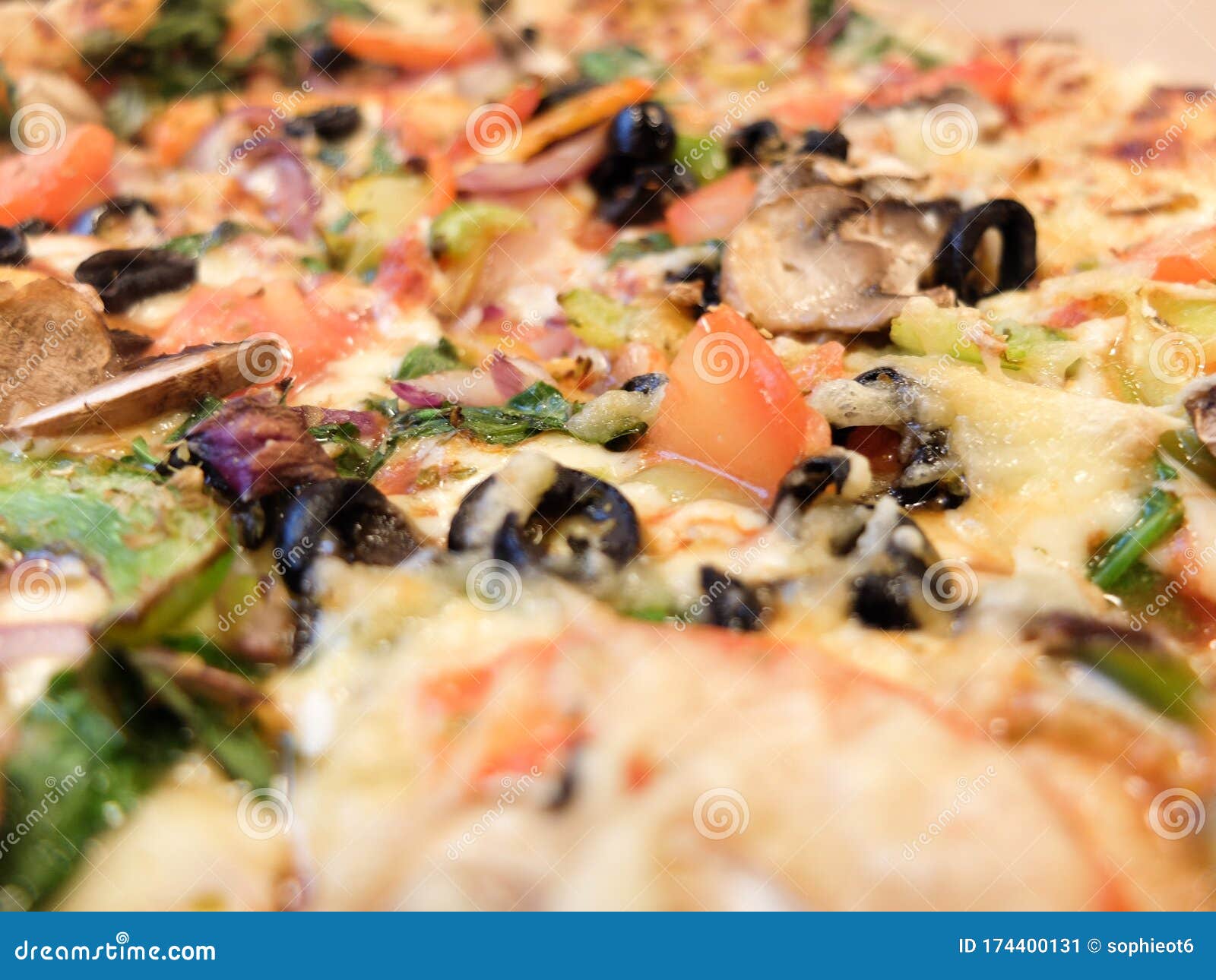 Close Up of a Big Beautiful Veggie Pizza with a Thick Crust Stock Image ...