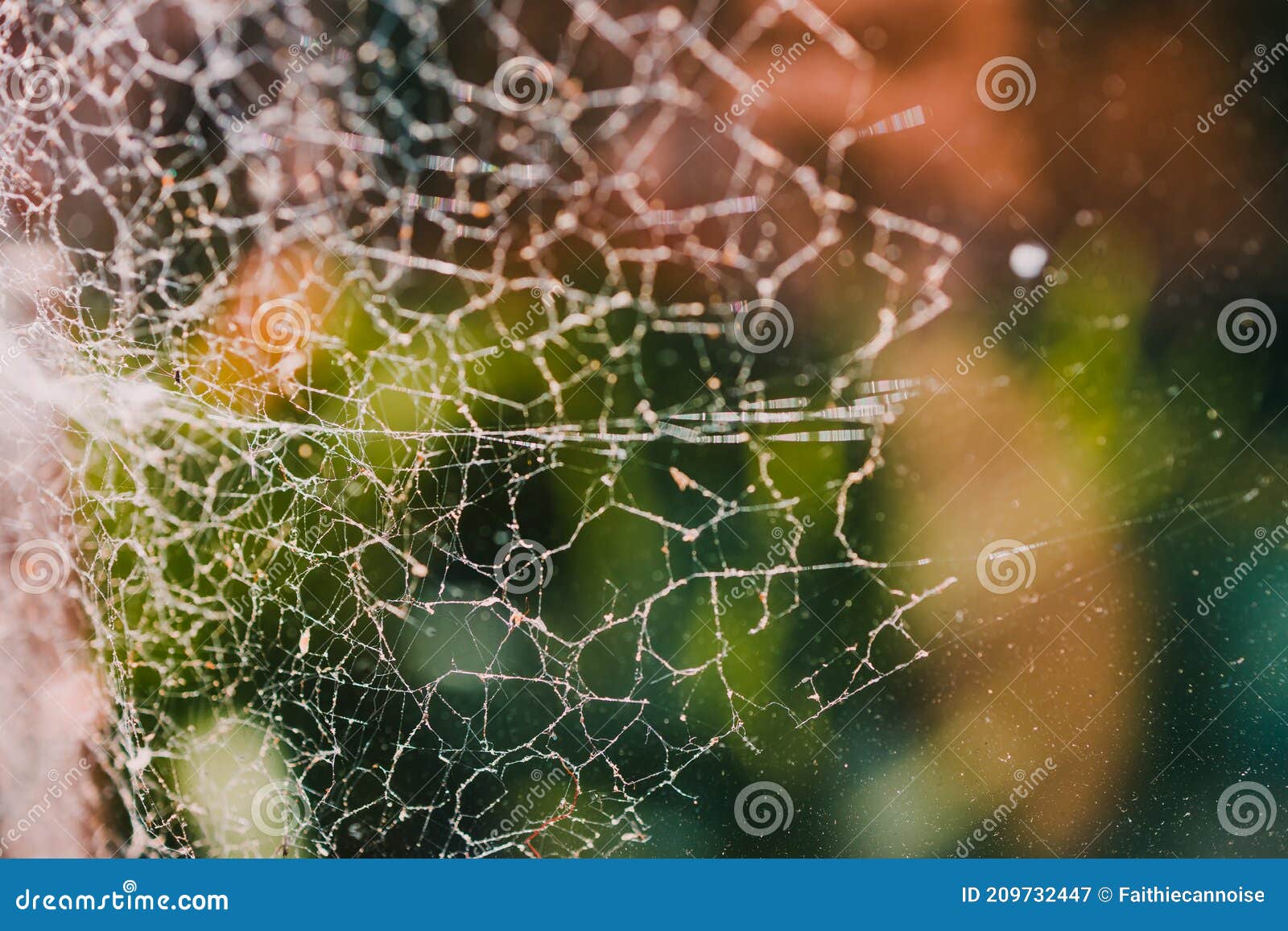Close-up of Big Spider Web on Window with Light Shining through it and ...