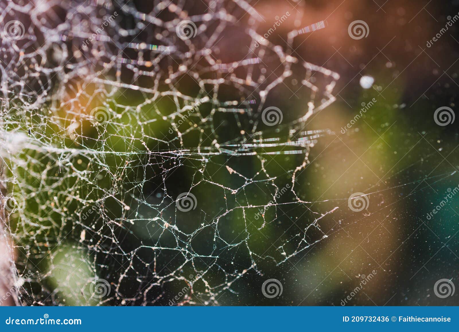Close-up of Big Spider Web on Window with Light Shining through it and ...