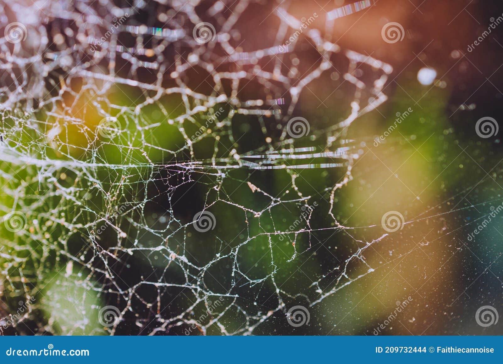 Close-up of Big Spider Web on Window with Light Shining through it and ...