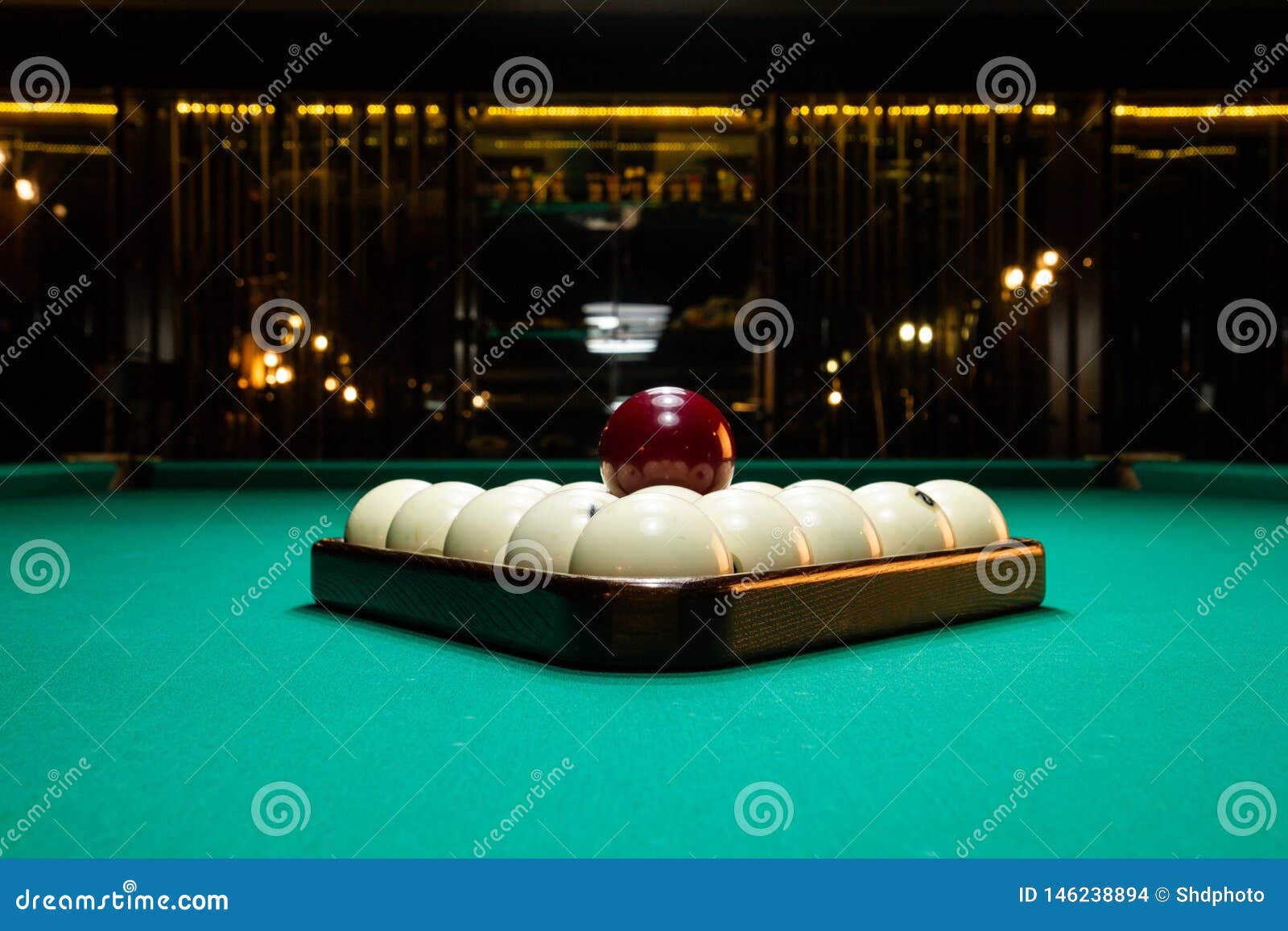Close-up Billiard Balls Ivory Folded Triangle on a Table Covered with ...
