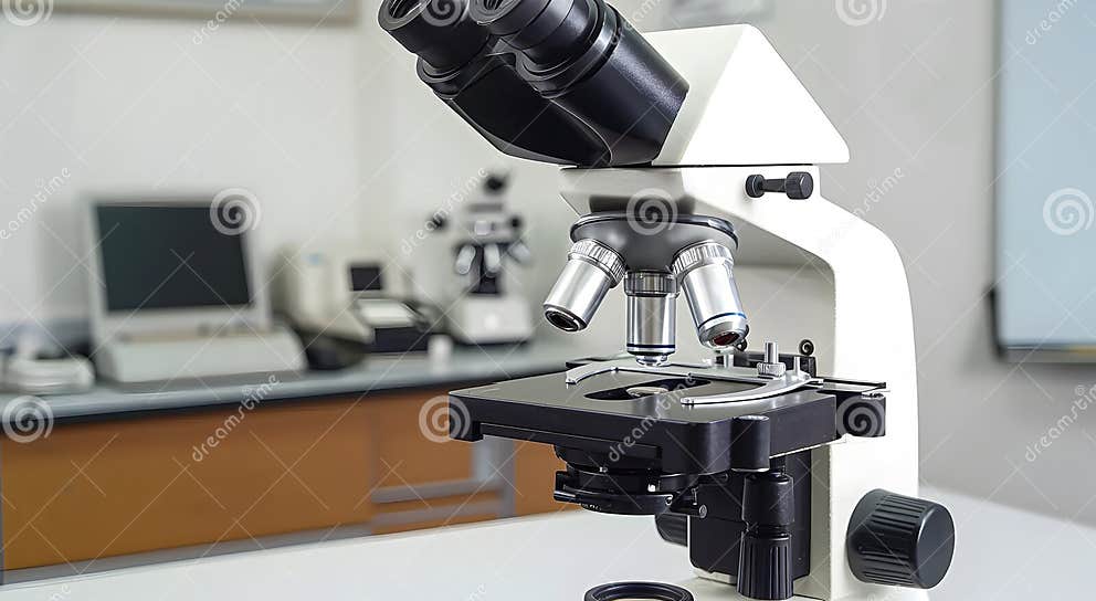 Close-up of Binocular Microscope in a Scientific Laboratory Stock Photo ...