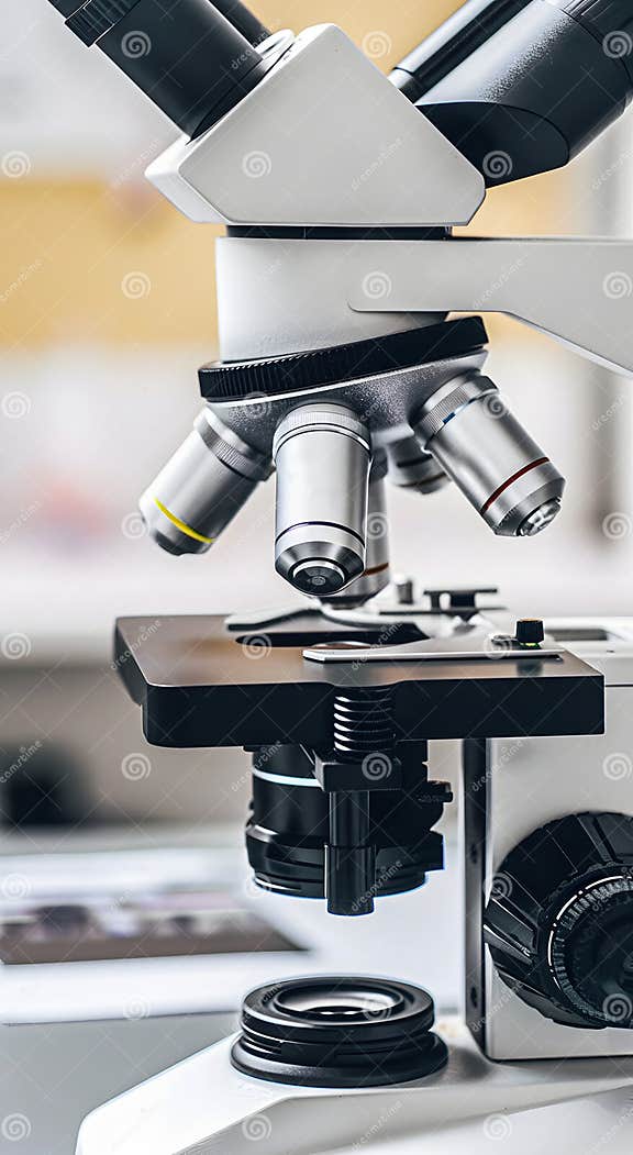 Close-up of Binocular Microscope in a Scientific Laboratory Stock Image ...