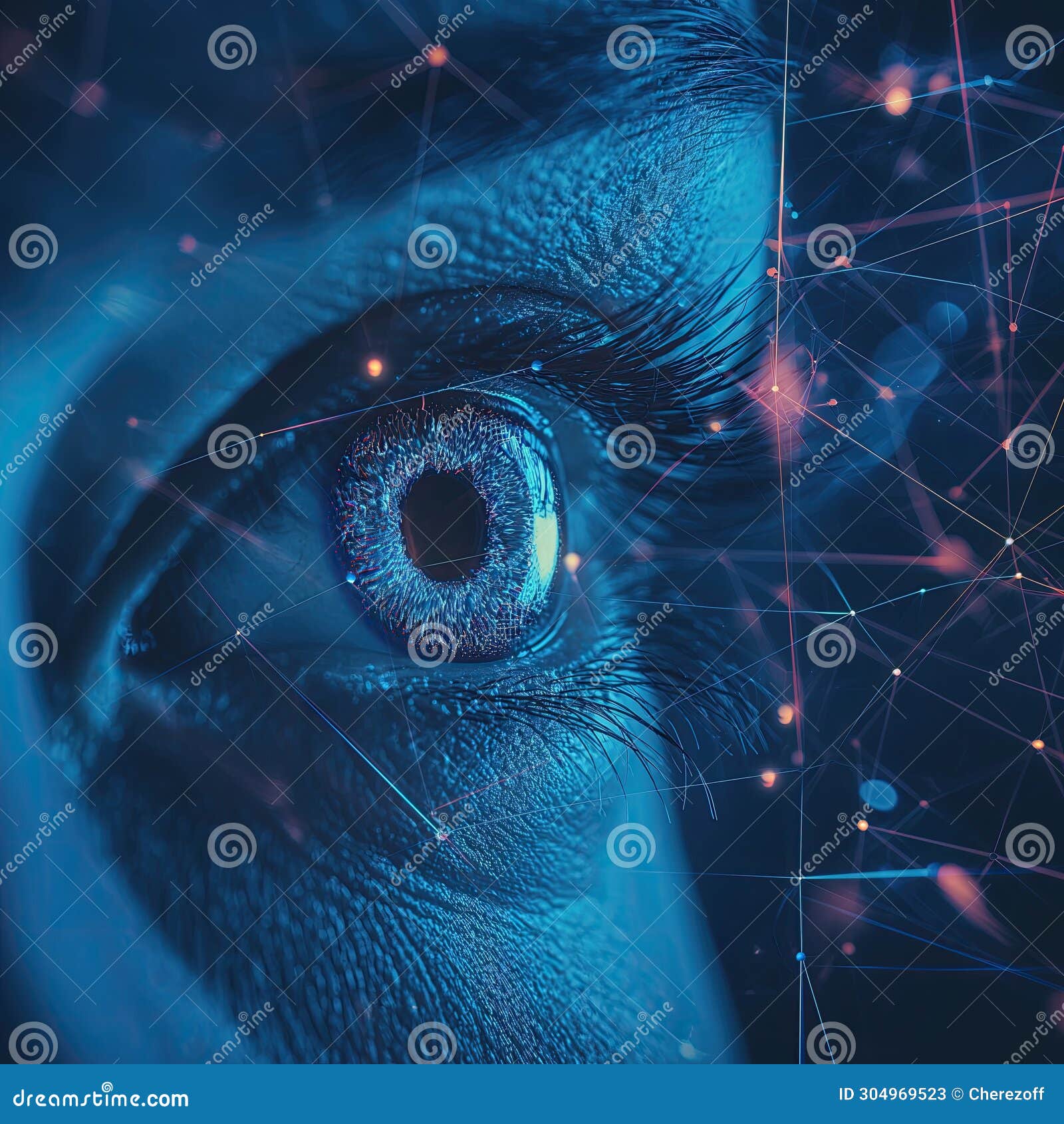 Close-Up Biometrics of Eye, Lines and Network Points Stock Image ...