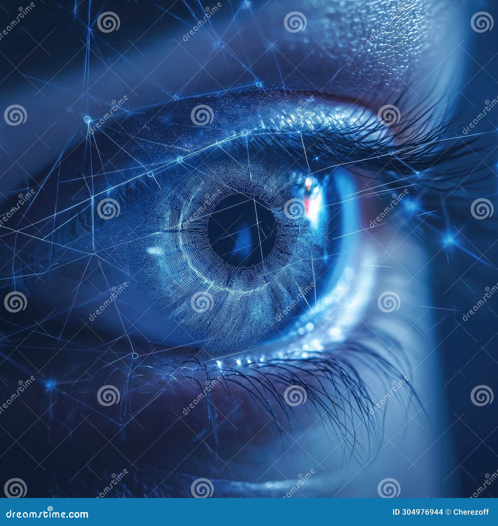 Close-Up Biometrics of Eye, Lines and Network Points Stock Photo ...