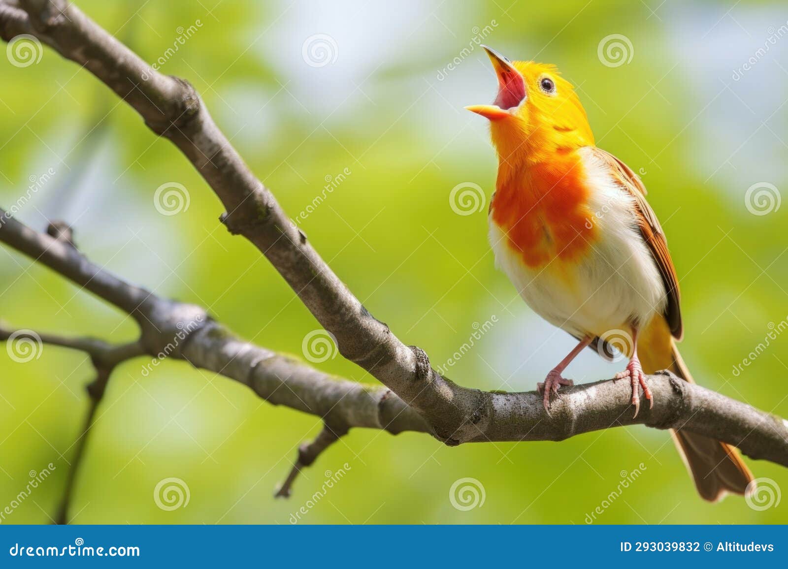 A Close-up of a Bird Singing on a Tree Branch Stock Photo - Image of ...