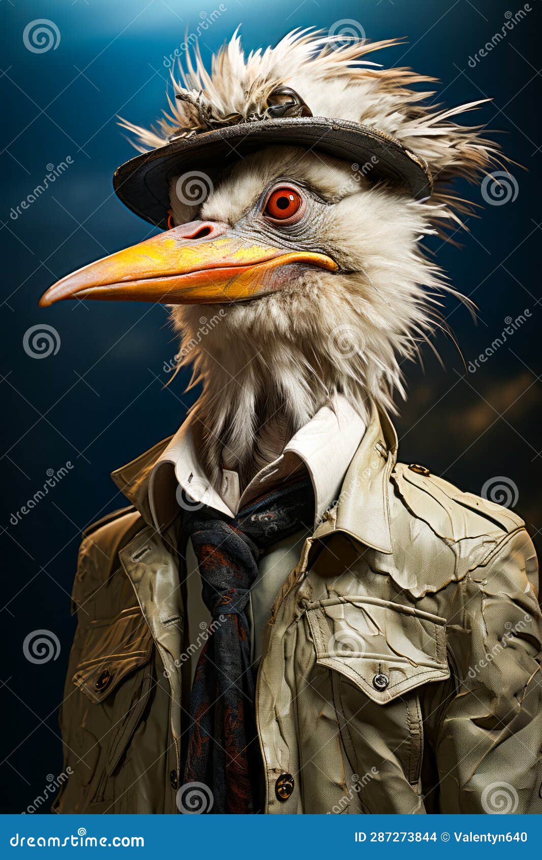 Close Up of Bird Wearing Hat and Trench Coat. Generative AI Stock Photo ...