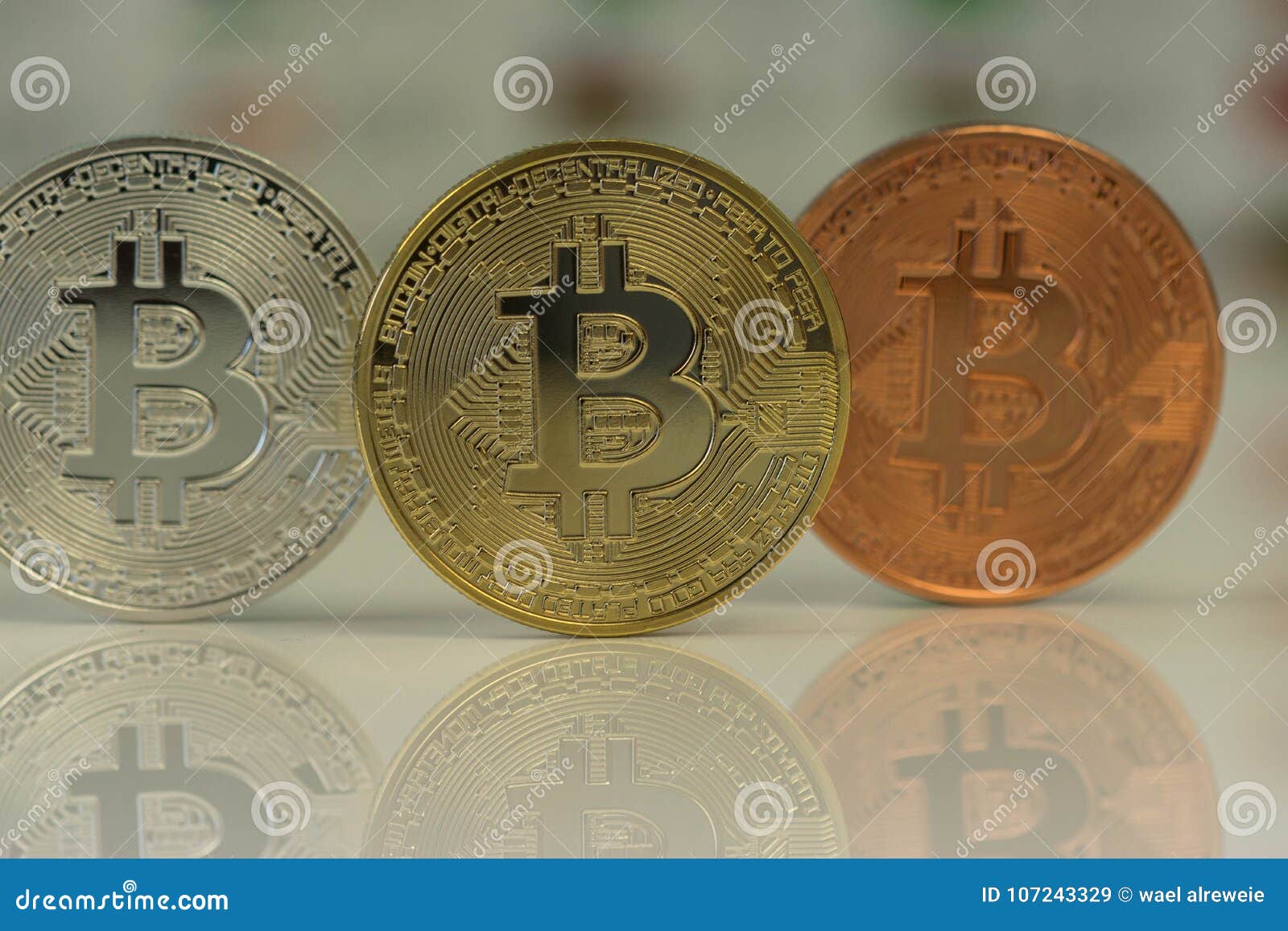 Close Up of Bitcoins, Gold Bitcoin, Silver Bitcoin and Bronze Bitcoin ...