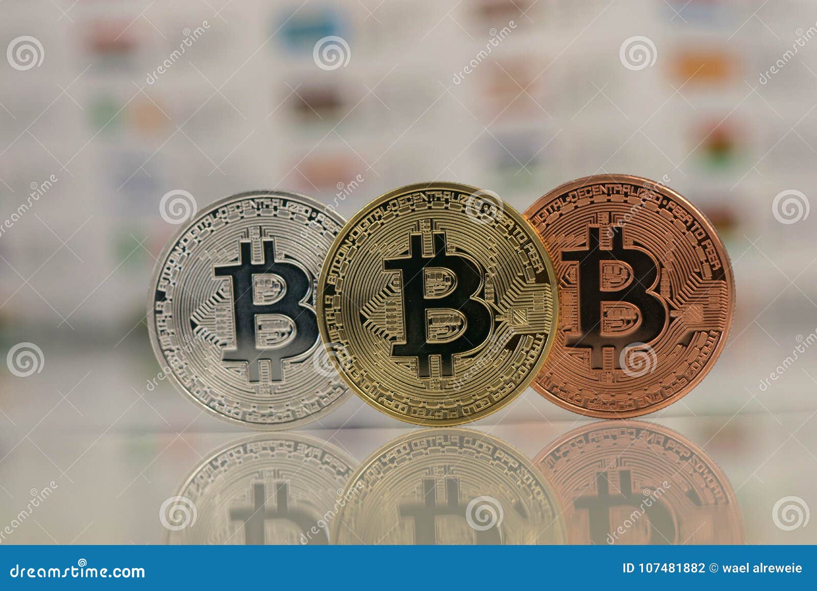 Close Up of Bitcoins, Gold Bitcoin, Silver Bitcoin and Bronze Bitcoin ...